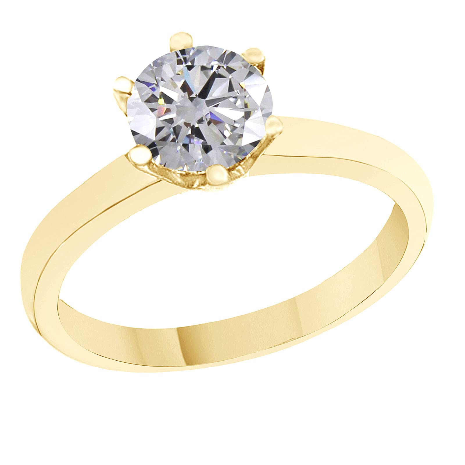 2.00Ct ROUND MAN-MADE 14K SOLID YELLOW GOLD SOLITAIRE ENGAGEMENT RING (Size:5.5)