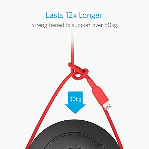 Anker Powerline II Lightning Cable (6ft), MFi Certified for iPhone Xs/XS Max/XR/X / 8/8 Plus /7/7 Plus / 6/6 Plus (Red)