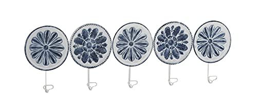 Deco 79 Contemporary Metal Floral Wall Hook, 2"W x 11"H, Blue, White