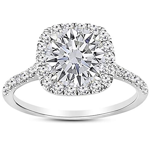 2.5 Carat Classic Lab 14K White Gold Synthetic Lab Grown Round Classic IGI Certified Diamond Engagement Ring (2 Ct, H-I Color, VS1-VS2 Clarity Center)