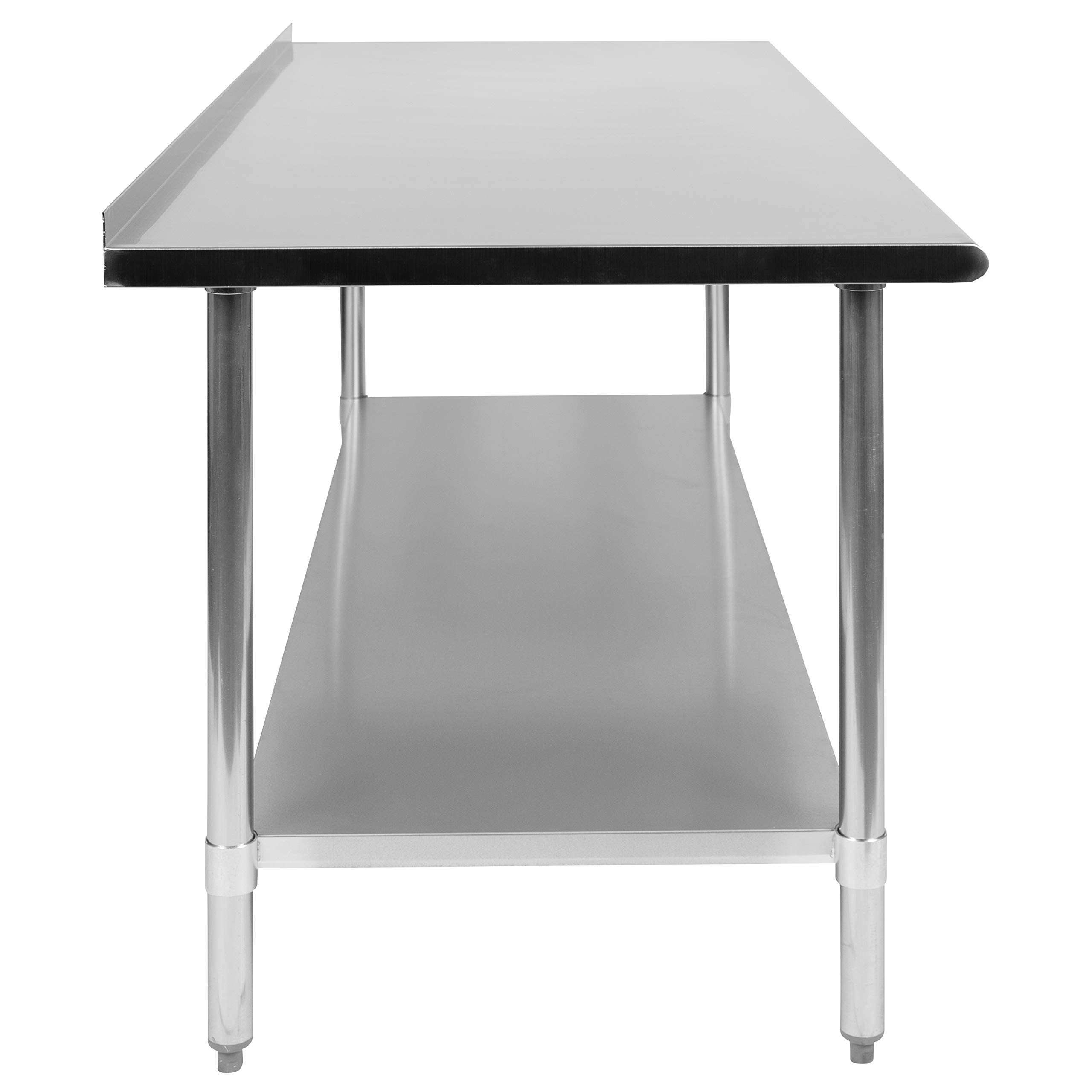 Flash Furniture Reader Stainless Steel Kitchen Prep/Work Table, Commercial Work Table with Backsplash and Undershelf, 72" W x 30" D x 36" H, Silver
