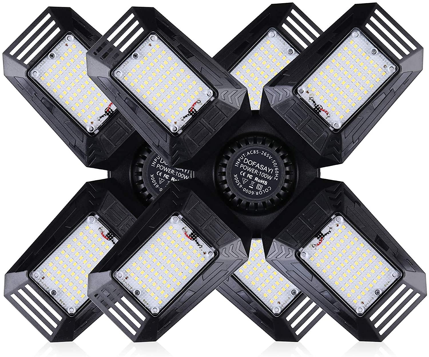 2-Pack Garage Light 160W LED Garage Light - LED Shop Light with 5 Multi-Position Panels,Deformable Garage Ceiling Light 16000LM Adjustable Easy-Installation,LED Garage Lighting for Warehouse Basement