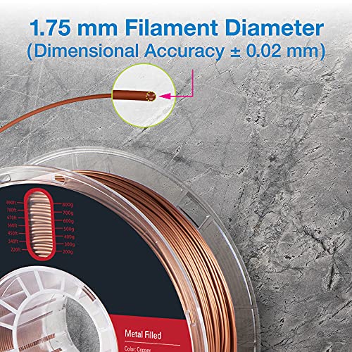 BUMAT Elite Metal Filled 3D Printer Filament, 1.75mm (Copper), 1kg Spool (2.2lbs), Guaranteed Fresh, Dimensional Accuracy +/- 0.02mm, Tangle-Free, Fits Most FDM Printers [Risk-Free]