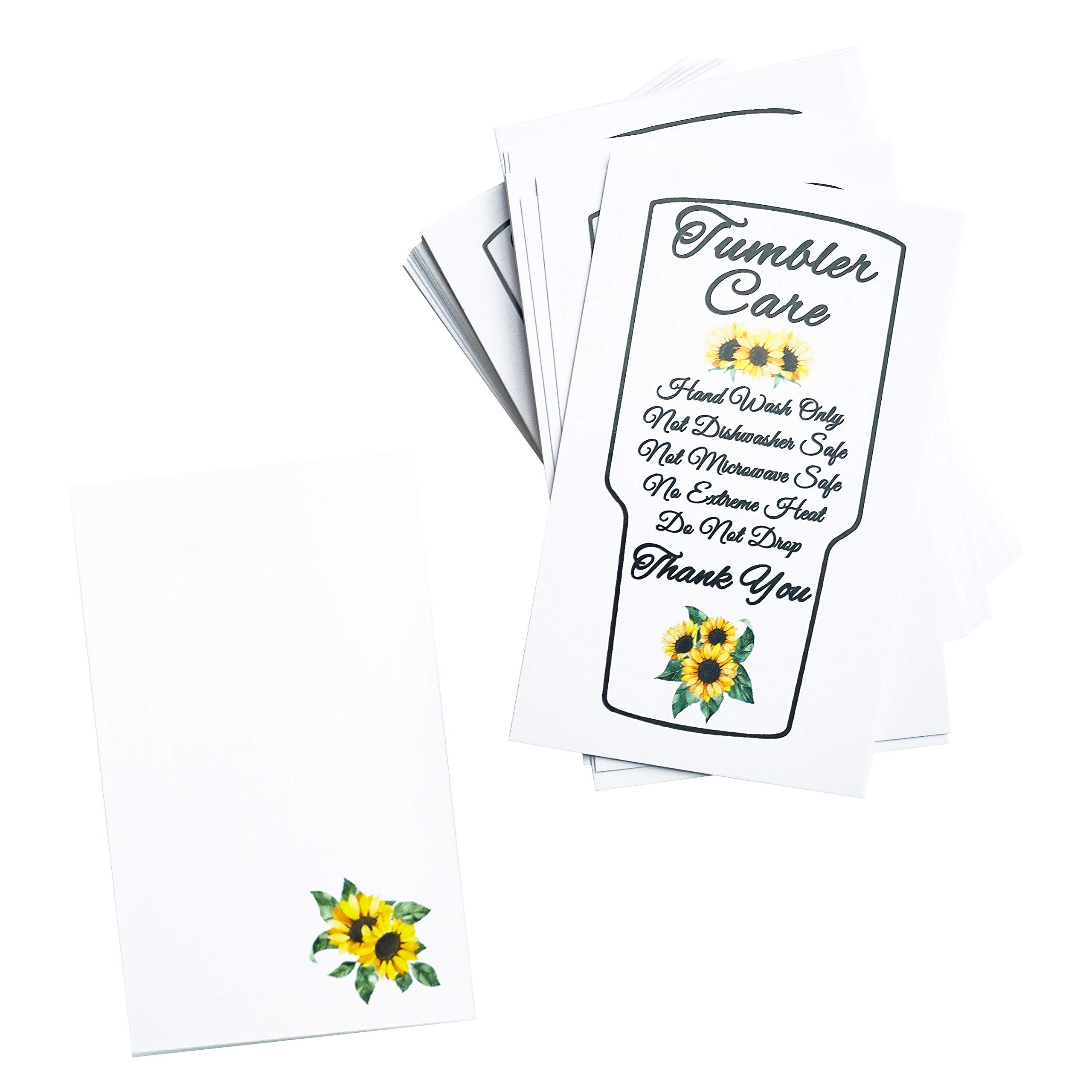 50 Tumbler Care Cards, Tumbler Care Instructions, Tumbler Care and Cleaning Cards, Cup Care Instructions Sun Flower