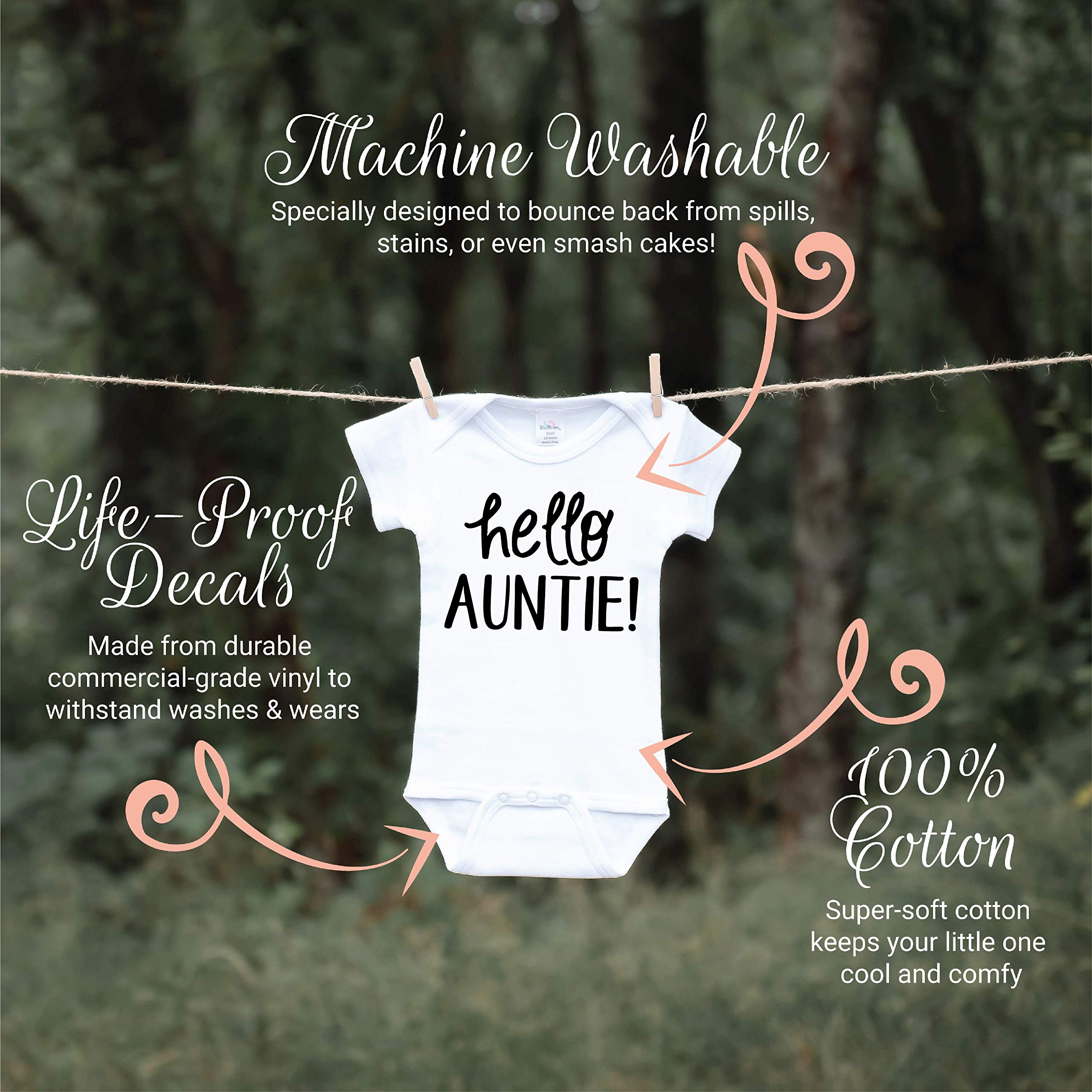 Bump and Beyond Designs Baby Bodysuit Aunt Surprise Pregnancy Announcement Hello Auntie Gift (White 0-3 Months)