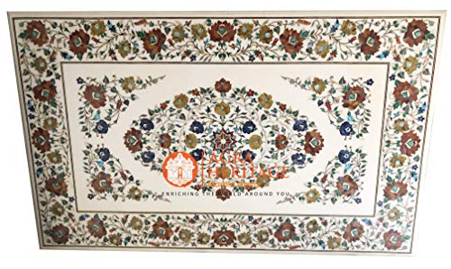 48"x78" Inch Large White Marble Dining Table Top Inlay Floral Marquetry Art Outdoor Decor