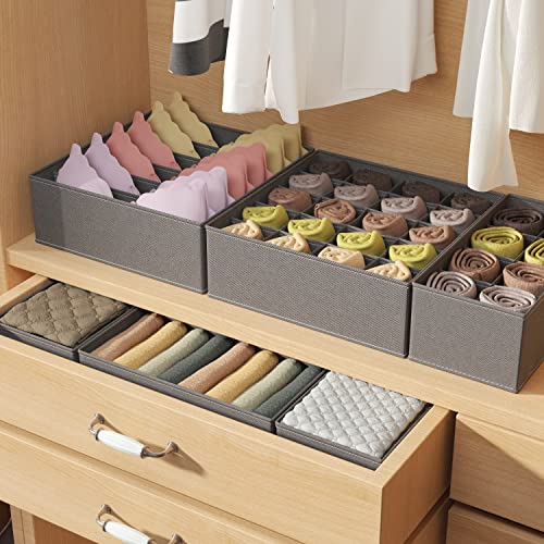 6 Pack Sock Underwear Drawer Organizer, Simple and Practical Foldable Non-Woven Drawer Organizers for Clothing, Suitable for Closet drawer Storage Bra Underwear, Socks, Ties, Belt(Grey)