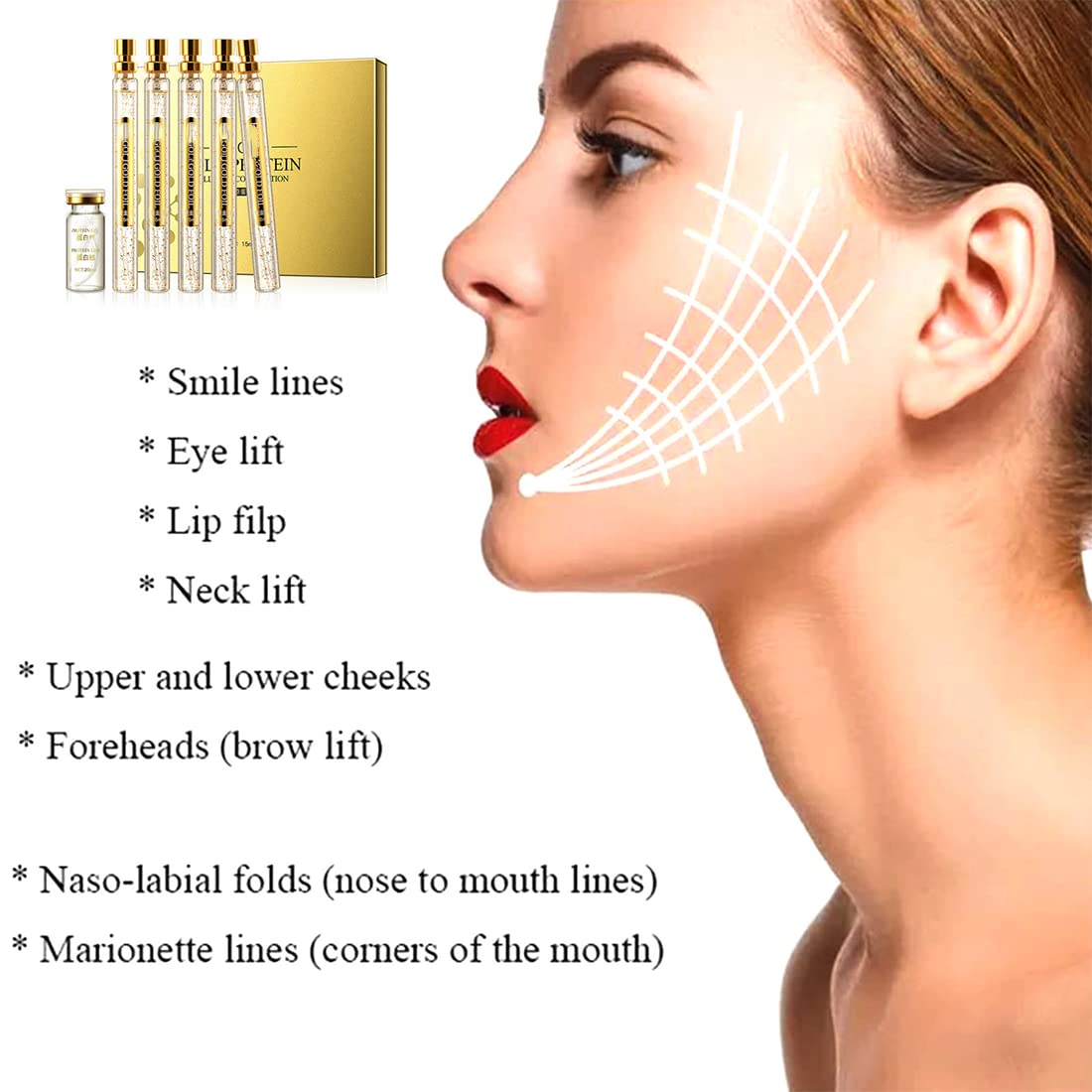 2022 Hilos Tensores Para El Rostro,Hilos de Colageno para la Cara,Instalift Korean Protein Thread Lifting Set,Soluble Protein Thread for Face Lift (5 Pcs,protein thread)