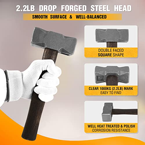 Blacksmith 2.2LB Handmade Square Forge Hammer for Farrier, Knife Maker, Blacksmith Forging Tool