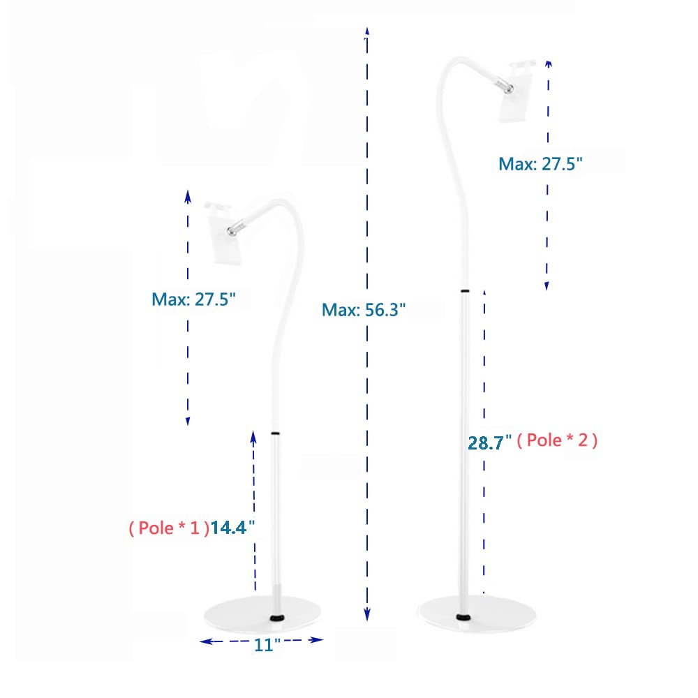 Gooseneck Tablet Stand Cell Phone Stand with Stable Base Adjustable 360 Degree Rotating Floor Stand for iPad Within 4-12.9 inches
