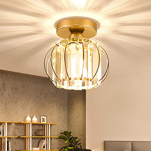 2-Pack Semi Flush Mount Ceiling Light Fixtures Small Crystal Farmhouse Black Metal Cage Indoor Industrial Ceiling Lights for Living Room Hallway Bathroom Entryway Kitchen