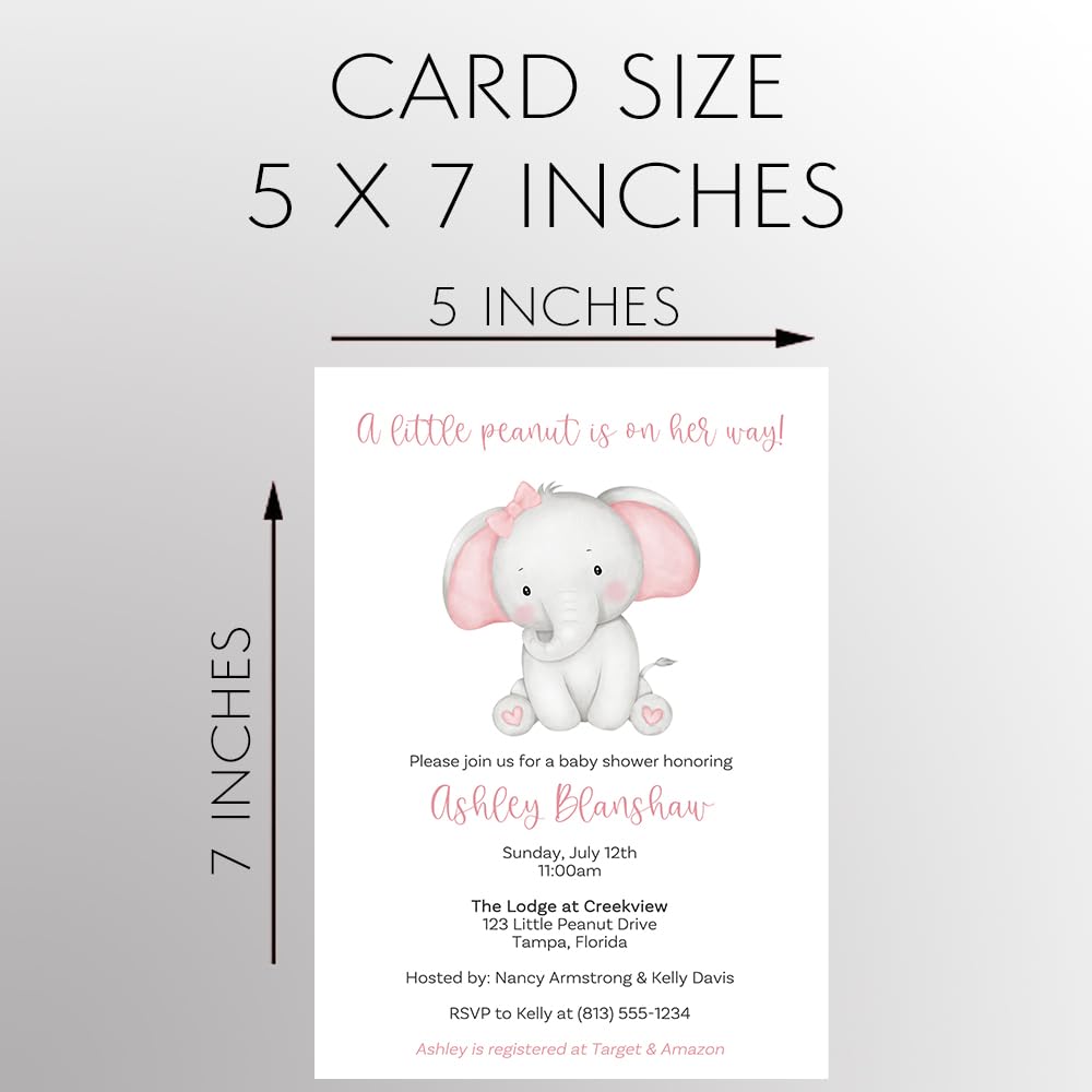 The Invite Lady Little Peanut Baby Shower Invites Customizable Girl Elephant Invitations (12 count)