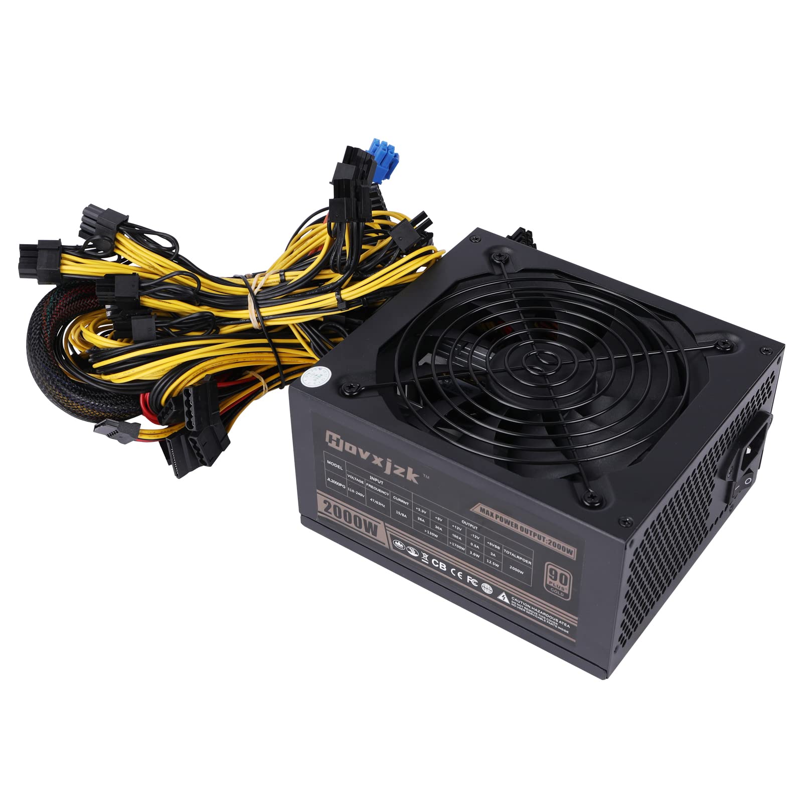 2000W Mining Power Supply Modular Mining PC Power PSU Supports 8 GPU Rig for ETH Bitcoin Ethereum Miner with Auto-Thermally Controlled Fan Supply,110V-240V Power Supply Mining Machine