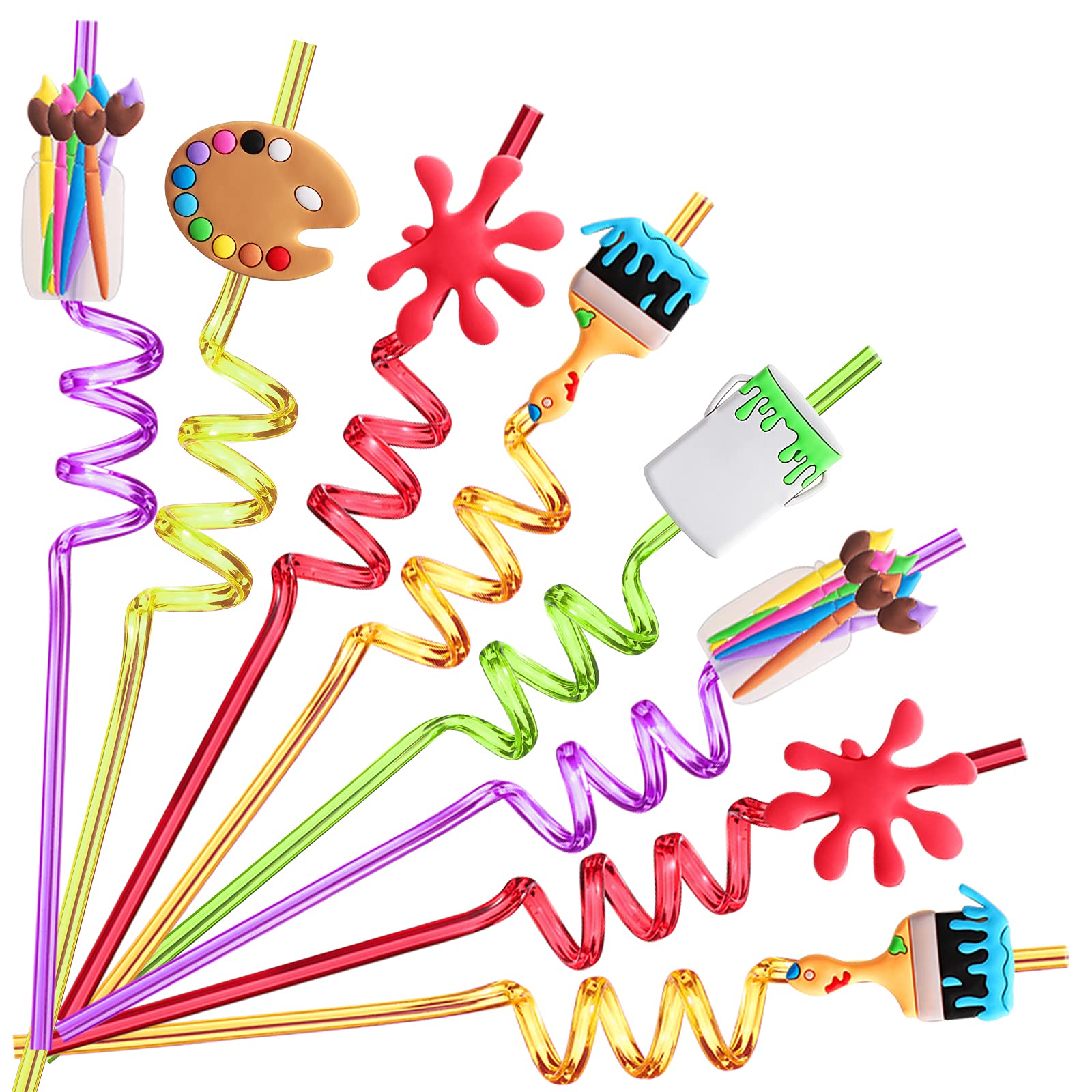 25 Reusable Art Painting Straws for Sip and Paint Brushes Birthday Party Supplies Decorations Favors,Welcome Back to School Party Supplies Gift with 2 Cleaning Brushes
