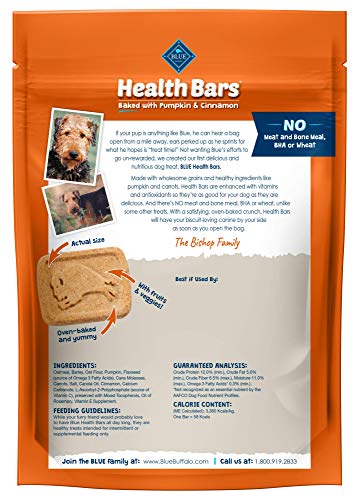 Blue Buffalo Health Bars Natural Crunchy Dog Treats Biscuits, Pumpkin & Cinnamon 16-oz Bag