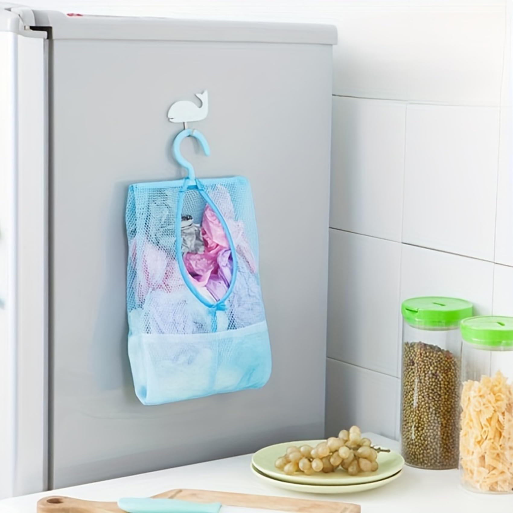 2 PCS Portable Hanging Mesh Pocket with Rotatable Hook,Bath Storage Organizers for Travel,Camper,RV,Gym,Cruise,Cabin,College Dorm Shower (Blue)