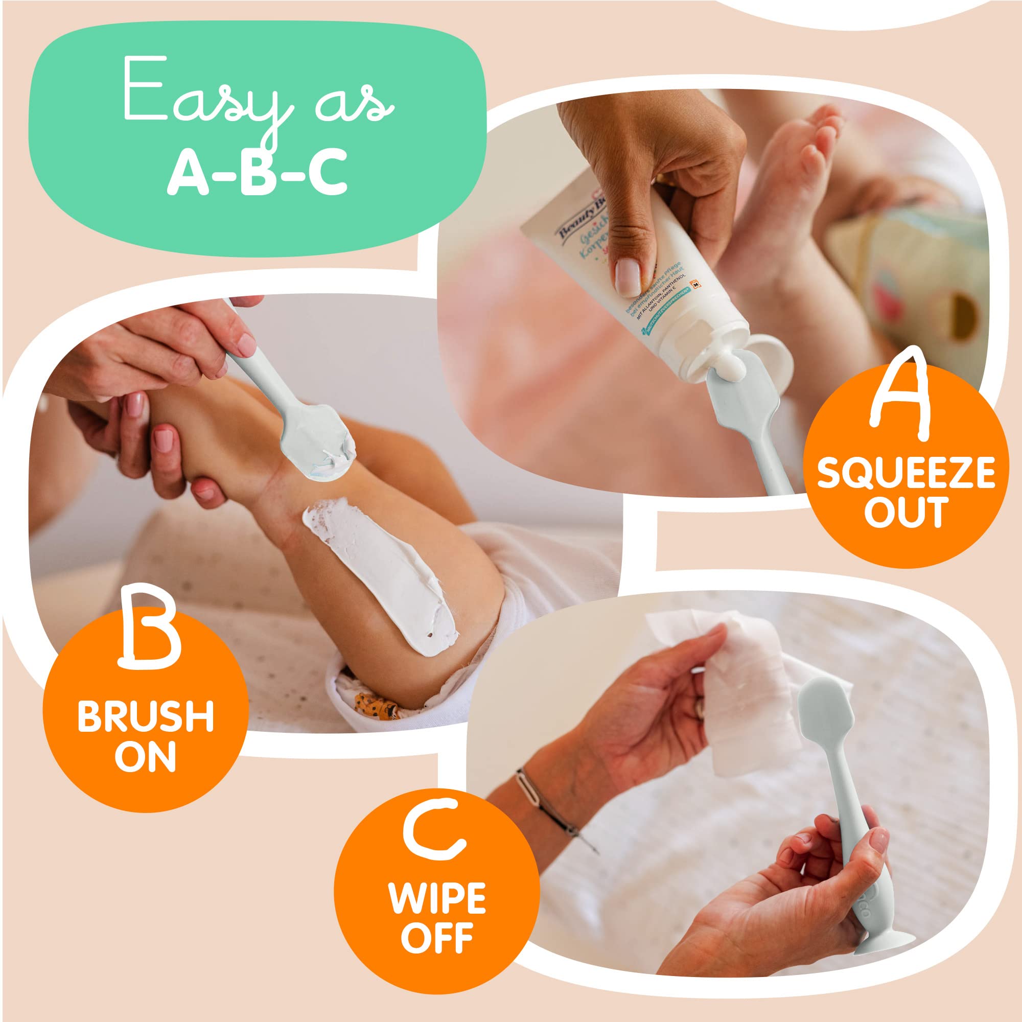 Bumco Baby Bum Brush - BPA-Free Diaper Cream Spatula with Suction Cup Base, Soft & Flexible Silicone, Wipe-Clean, Mom-Invented Diaper Bag Essentials (Gray)