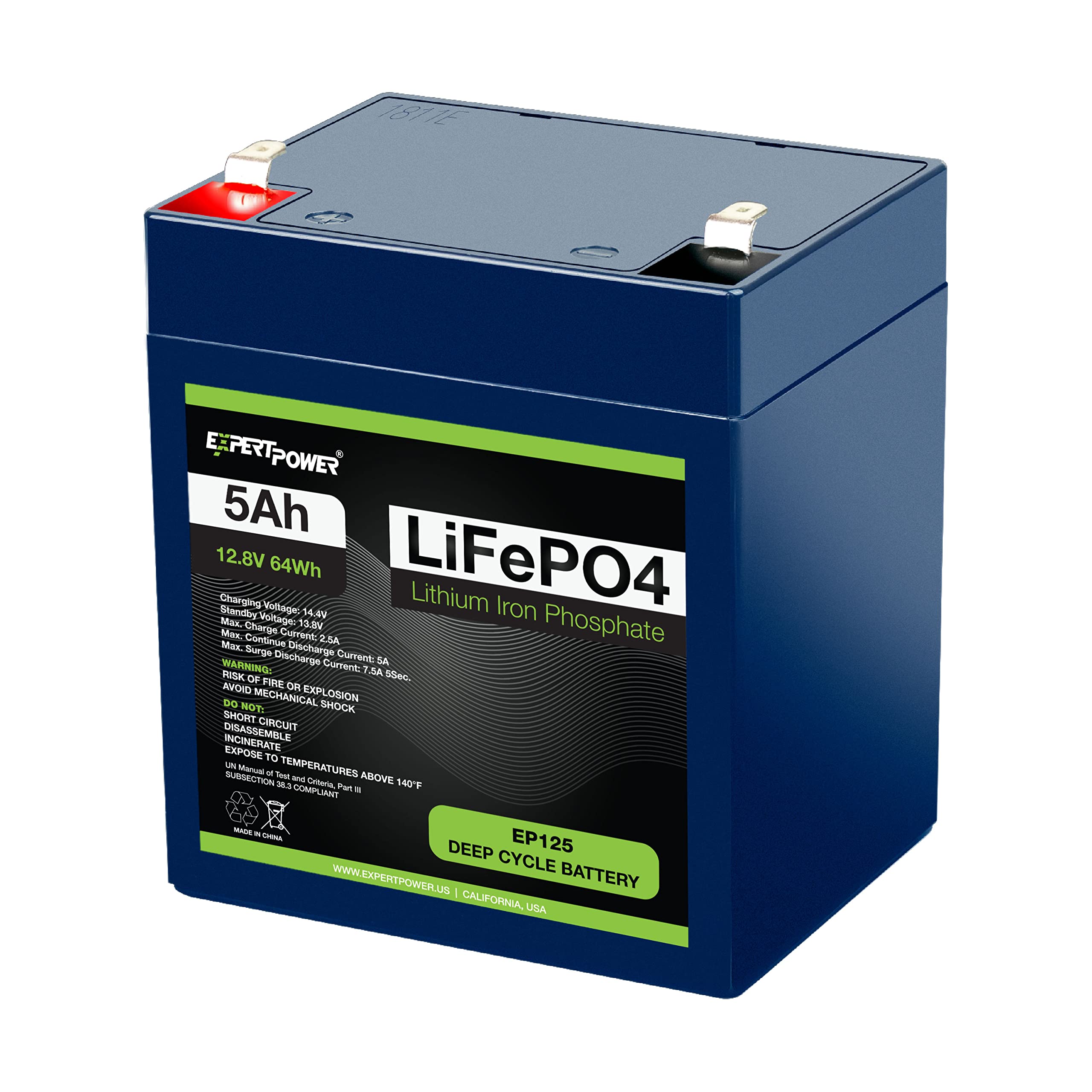 ExpertPower 12V 5Ah Lithium LiFePO4 Deep Cycle Rechargeable Battery | 2500-7000 Life Cycles & 10-Year Lifetime | Built-in BMS