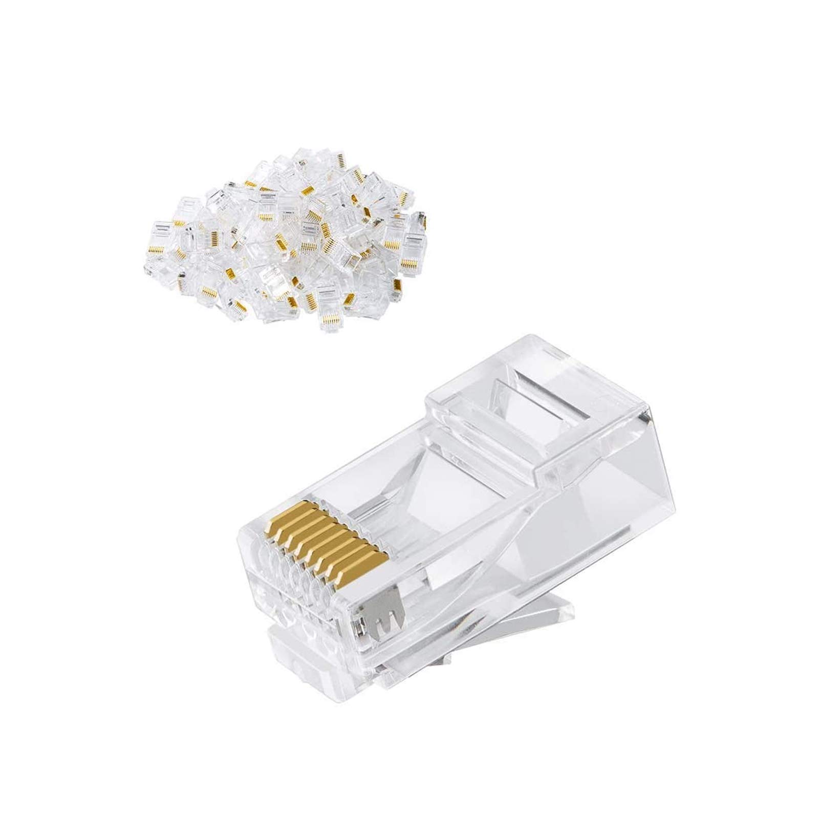 CableCreation Cat6 RJ45 Connectors, 100-PACK Cat6 RJ45 Ends, Ethernet Cable Crimp Connectors UTP Network Plug for Solid Wire and Standard Cable, Transparent