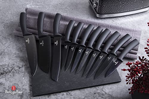 Berlinger Haus 11 Piece Knife Set, Eco Friendly Knives Set for Kitchen, Cooking Knives with Ergonomic Handles, Sharp Cutting Stainless Steel Chef Knife Set, Black