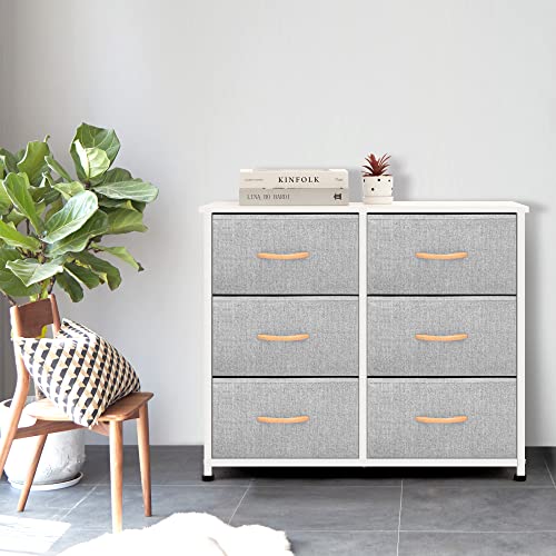 AZL1 Life Concept 6 Drawers Fabric, Tower Dresser for Bedroom, Hallway, Nursery, Entryway, Closets, Sturdy Metal Frame, Wood Tabletop, Easy Pull Handle, Light Grey