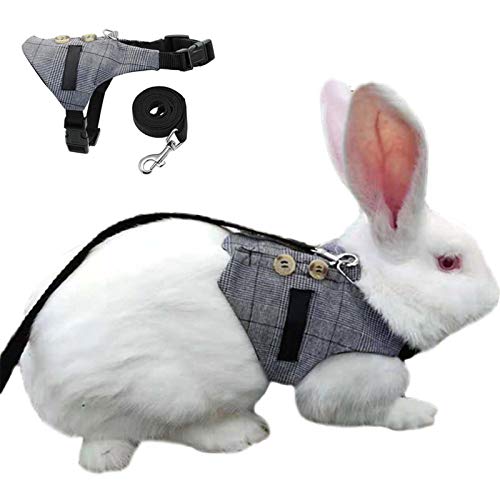 Cute Rabbit Harness and Leash for Walking,No Pull Adjustable Formal Suit Style Plaid Stripe Harness for Rabbit Kitten Chinchilla, Squirrel, Marten & Mink Small Animal(2 Pcs) (M)