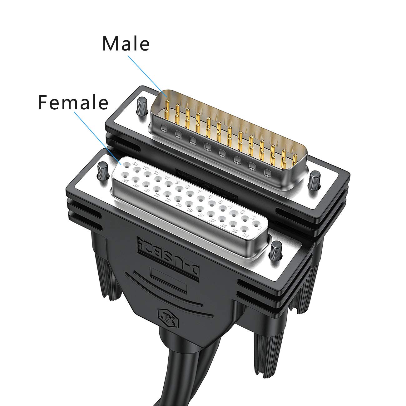 JUXINICE DB25 Male to Female Extension Cable 10FT, 26awg Tinned Copper Wires,Double-Shielded with Foil &Metal Braid, D-SUB 25 PIN RS232 Serial Cable in Black