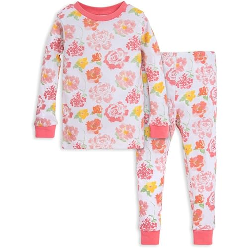 Burt's Bees Baby baby girls Pajamas, Tee and Pant 2-piece Pj Set, 100% Organic Cotton Pajama Set, Pink Rosy Spring, 3T US