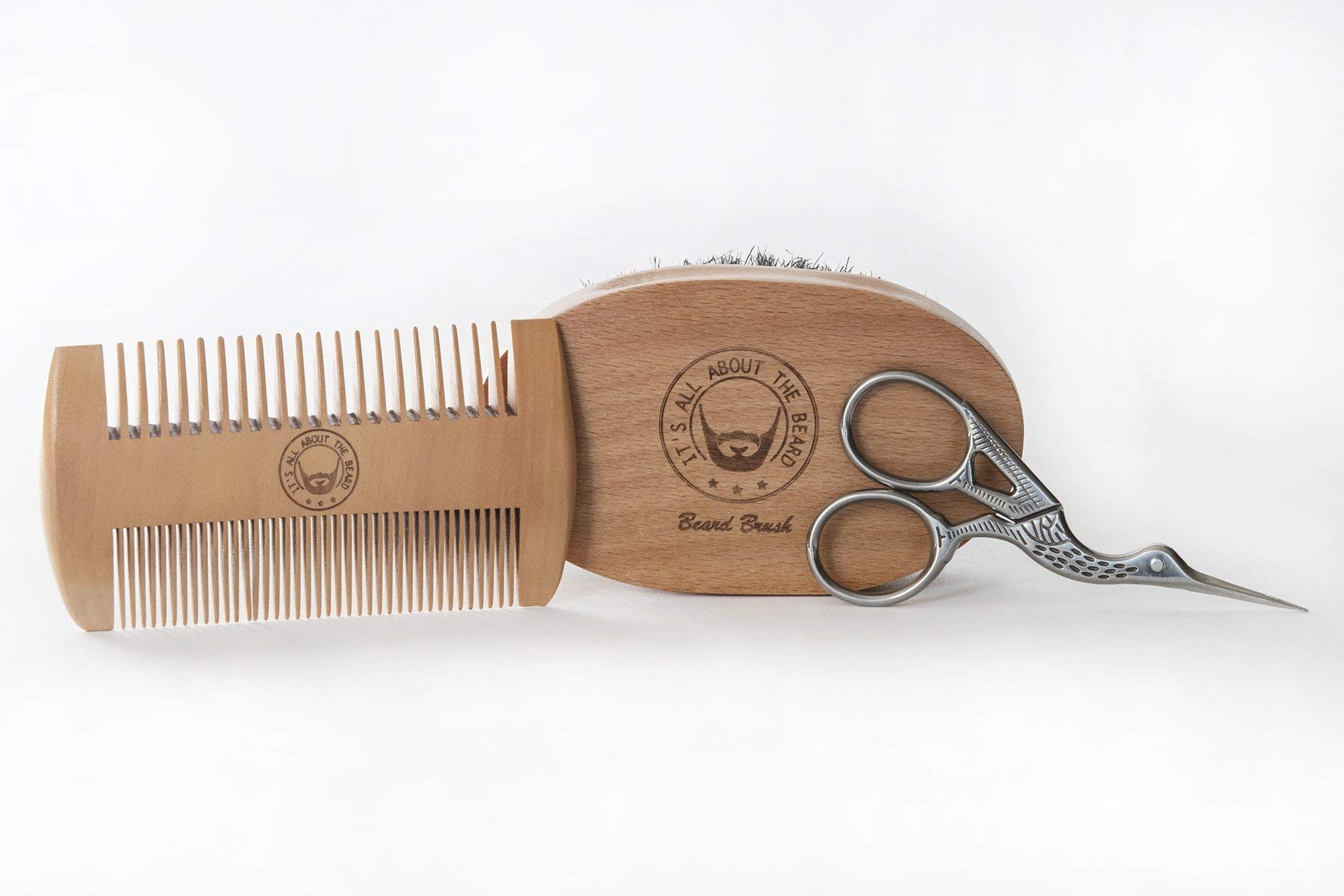 Best Premium Professional Beard & Brush Travel Gift Set Superior 100% Boar Bristle Brush Including Grooming Comb & Bonus Scissors Great For Trimming Beards Mustache or Goatee- It's All About The Beard