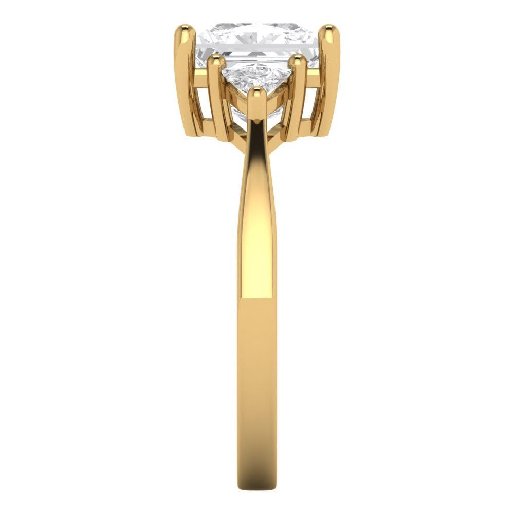 2.32 Ct Brilliant Princess Cut Clear Simulated Diamond 14K Yellow Gold Three Stone Engagement Promise Bridal Ring Size 6.5