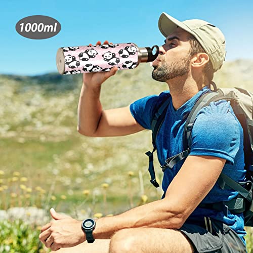 ALAZA Pink Pandas Water Bottle with Straw Lid Vacuum Insulated Stainless Steel Thermo Flask Water Bottle 20oz