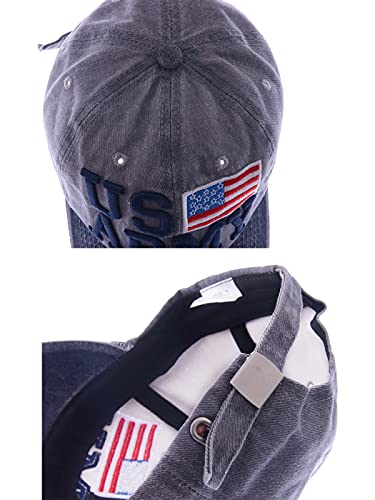 Anna-Kaci USA American Flag Hat for Men and Women US Army Letter Embroidered Color Block Washed Cotton Baseball Cap, Grey