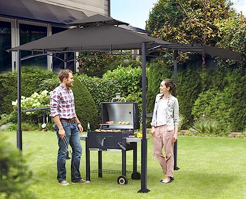 ABCCANOPY Grill Gazebo with Extra Awning - 5'x11' Outdoor Grill Canopy BBQ Gazebo Barbecue Canopy with LED Lights for Backyard, Lawn and Patio (Dark Grey)