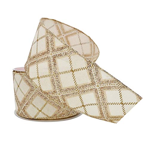 2.5" Faux Linen Wired Diamond Glitter Ribbon by Celebrate It Christmas