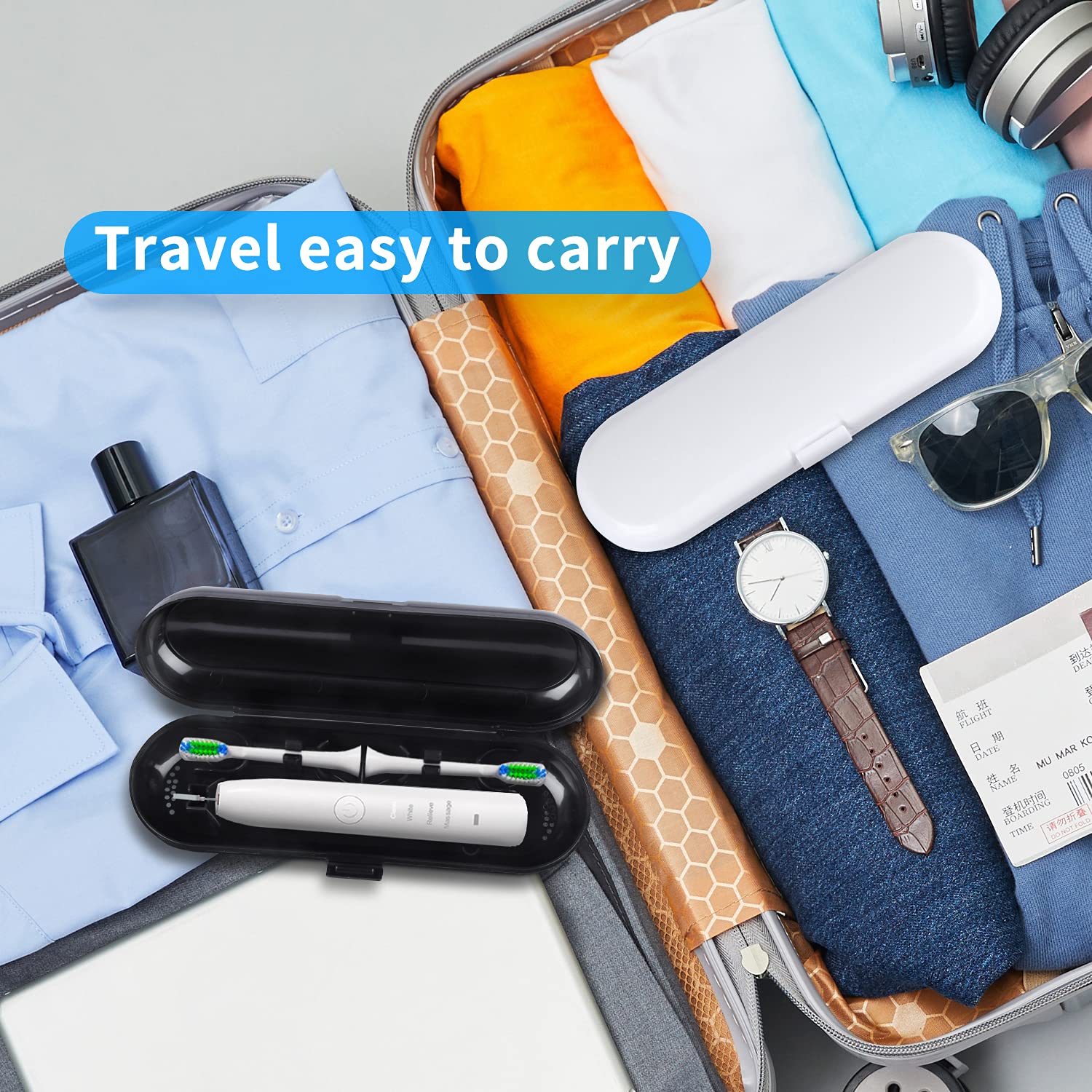 Fowecelt 2 Pack Electric Toothbrush Travel Case for Oral-B Pro and Other Electric Toothbrush, Portable Travel Toothbrush Holder (Black & White)