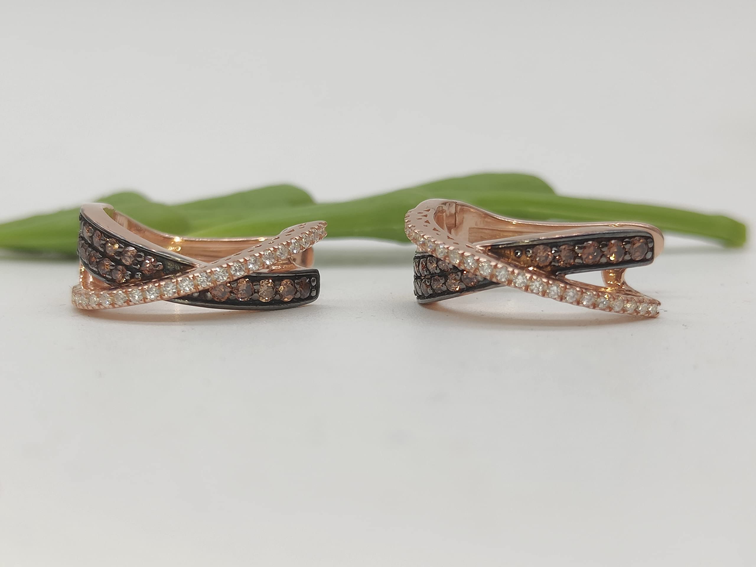 2.00 Ct Chocolate and White Diamond Crisscross Hoop Earrings 14k Rose Gold Over For Mother's Day