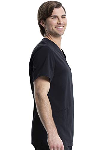 Cherokee V- Neck Men's Scrub Top with Rib Knit Back Panels CK900A, M, Black