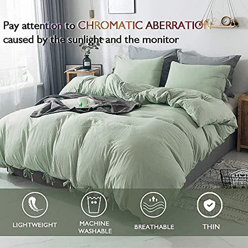 annadaif Green Duvet Cover Queen Size, 3 Pieces Soft Washed Microfiber Duvet Cover Set, Comforter Cover with Bowknot Bow Tie (1 Duvet Cover 90x90 Inch, 2 Pillowcases) Easy Care Bedding Set