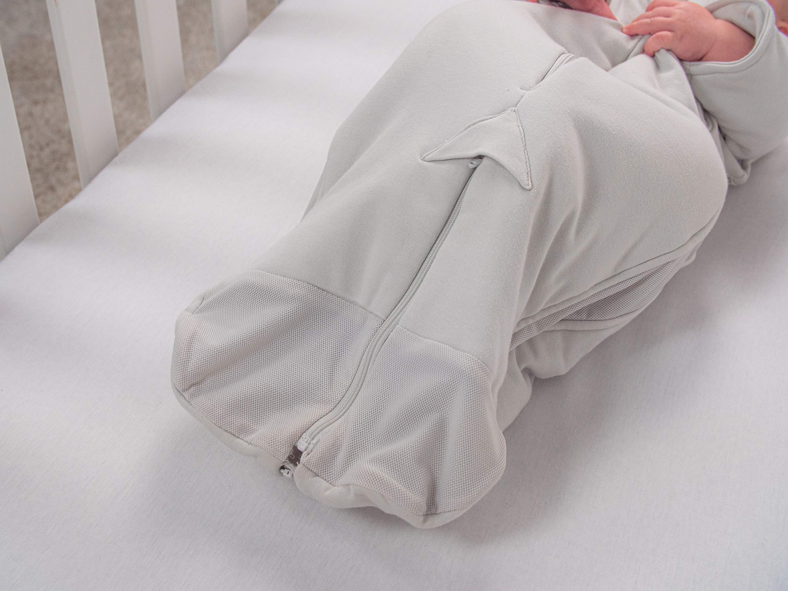 Baby Brezza 3-in-1 Baby Sleepsuit - Unique Swaddle Transition Sleepsuit - Breathable with Mesh Panels - Converts Between Sleepsuit, Wearable Blanket & Sleep Vest, 3-6 Months, Grey