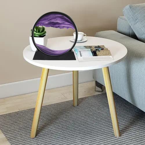 ANXUS Moving Sand Art Picture in Motion Round Glass 3D Deep Sea Sandscape Display Flowing Sand Frame, Sensory Relaxing Desktop Home Office Work Desk Decor(7", Purple)