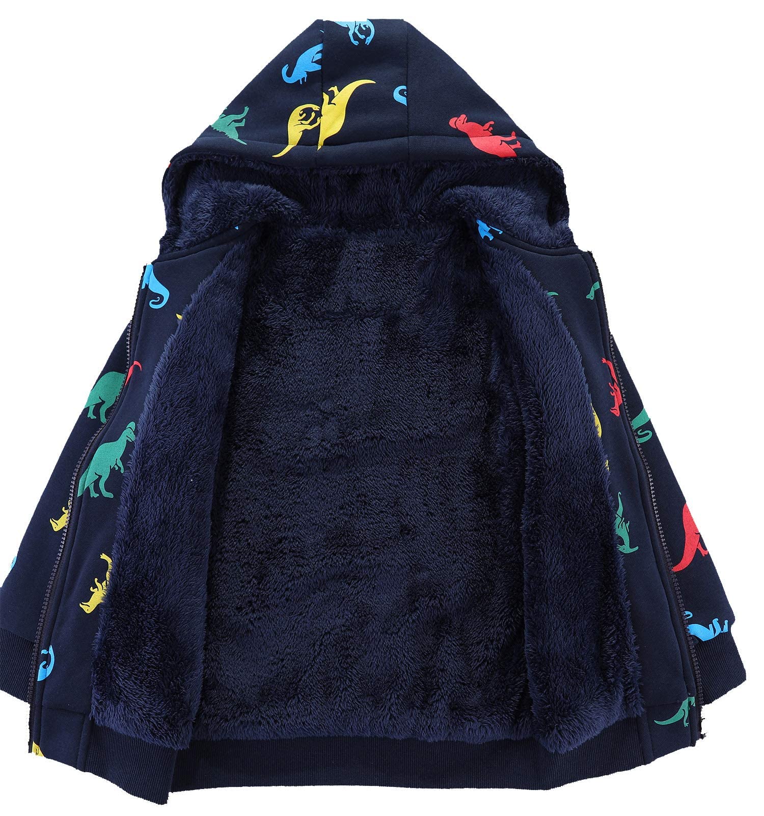 Funnymore Toddler Boy's Sherpa Fleece Lined Jacket,Navy Dinosaur Spring Fall Winter Warm Hoodie Coat Clothes 2t
