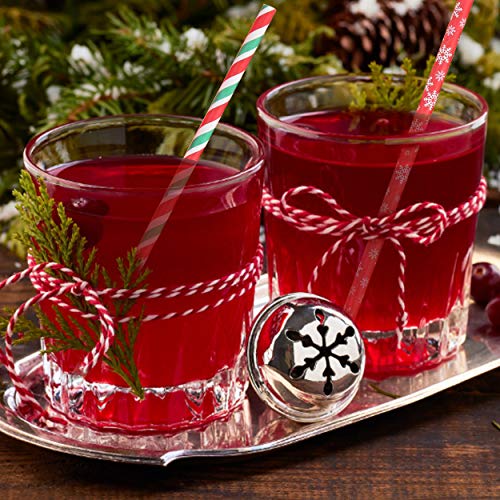250 Pieces Christmas Paper Straws, 10 Patterns Disposable Mixed Stripe Holiday Paper Straws for Christmas Party Favors