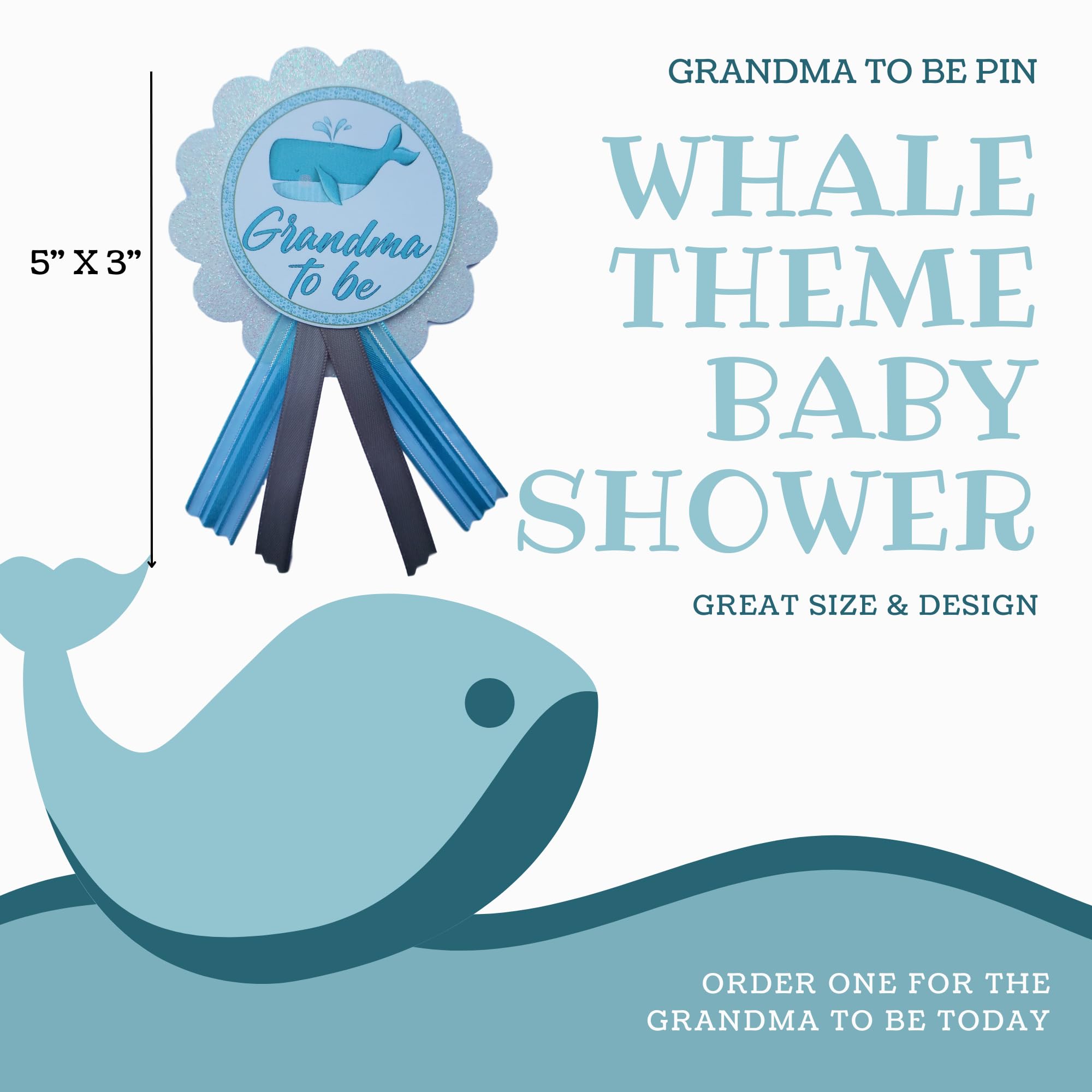 Grandma to Be Pin Whale Baby Shower Under the Sea It's a Boy for Nona to wear, Blue & White Sprinkle