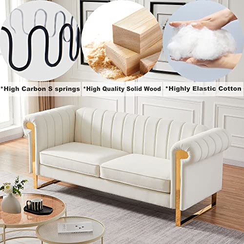 83" Modern Chesterfield Sofa, Melpomene Velvet Sofa Couch with Flared Arms and Removable Cushions for Living Room Bedroom(Beige)
