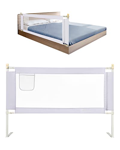 Bed Rails for Toddlers 59" L, Toddler Bed Rails with Breathable Fabric, Infant Safety Bed Guardrail, Bed Rail for Twin Bed, Bed Safety Rails for Children (Gray-One Side)