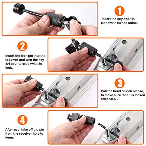 CZC AUTO Hitch Lock Set Dia 5/8 Inch Trailer Hitch Receiver Pin Lock Keyed Alike for Class III IV 2" and 2-1/2" Receiver Dia 1/4 Inch Hitch Coupler Lock with 2-1/2 Inch Span Fit Latch-Type Couplers