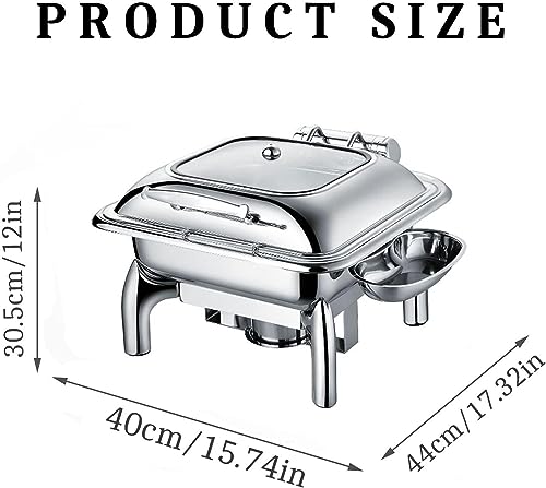 6 L Chafing Dish Set, Stainless Steel Buffet Server Warming Tray with Water Pan & Fuel Holders, for Restaurant Catering Parties Weddings Picnics Food Warmer