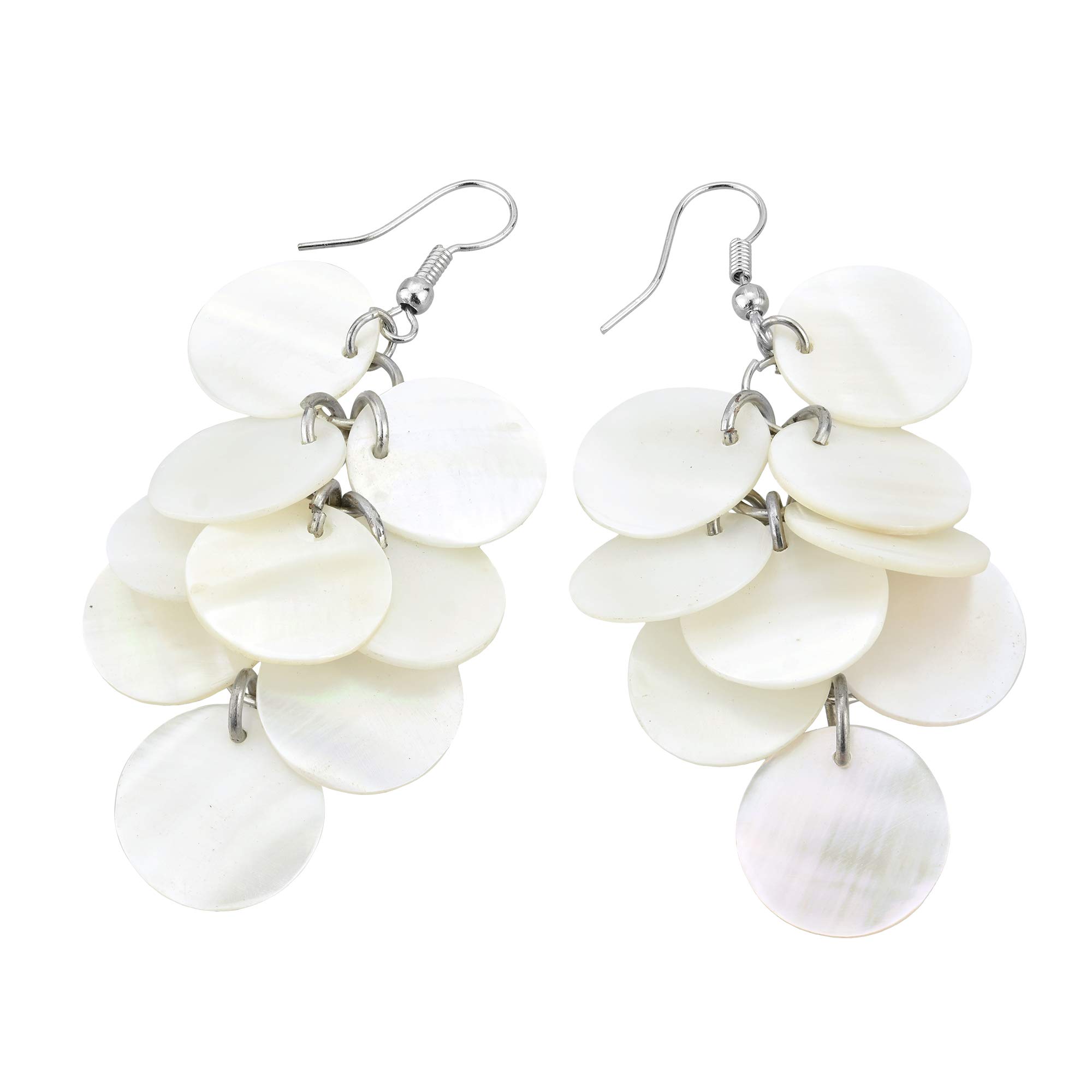 AeraVida Enchanting Cluster of White and Yellow Kabibe Shell Circles Handcrafted Dangle Earrings, 1.22x2.83 in