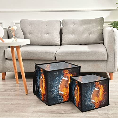 Blueangle Water Fire Football Cube Storage Bin with Handles, 10.6 x 10.6 x 10.6 in, Large Collapsible Organizer Storage Basket for Home Décor(1031)