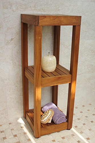 AquaTeak The Original Sula Square Three Tier Teak Bath Stand